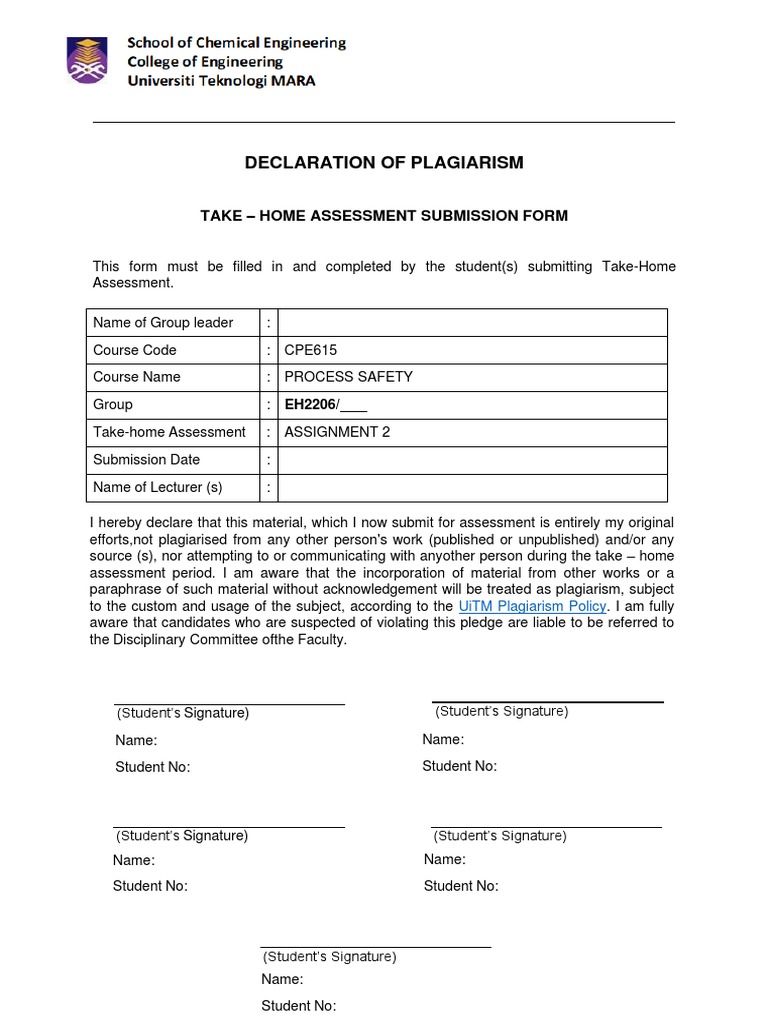 Declaration Form - Assignment 2 | PDF