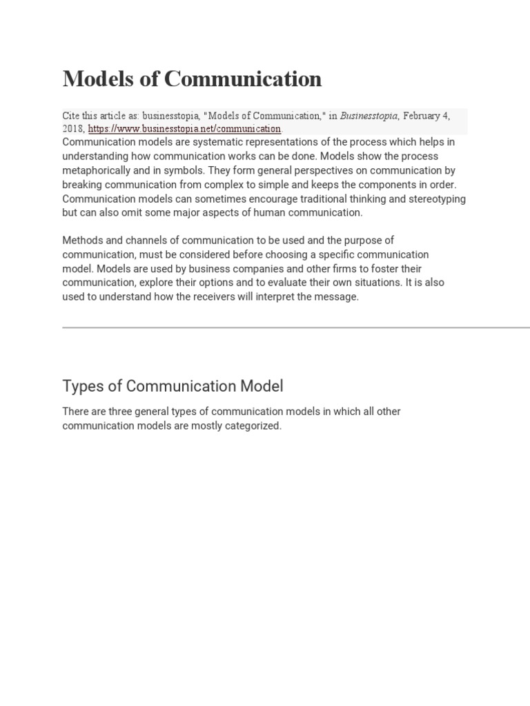 Models of Communication (ORAL COM) | PDF | Communication | Cognitive ...