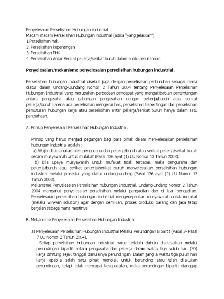 Penyelesaian Perselisihan Hubungan Industrial (Tugas) | PDF