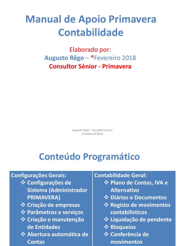 Manual de Apoio Primavera Contabilidade AR-1 | PDF | Contabilidade ...
