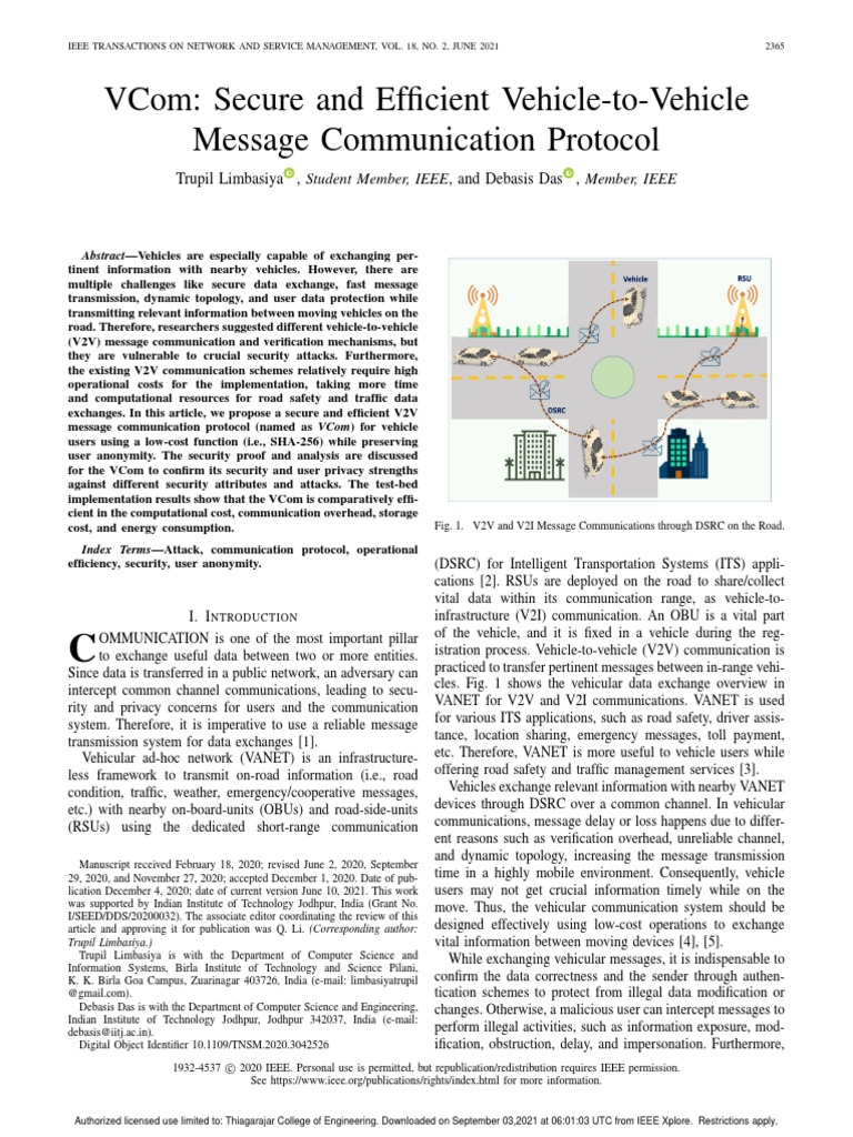 Vcom: Secure and Efficient Vehicle-To-Vehicle Message Communication ...