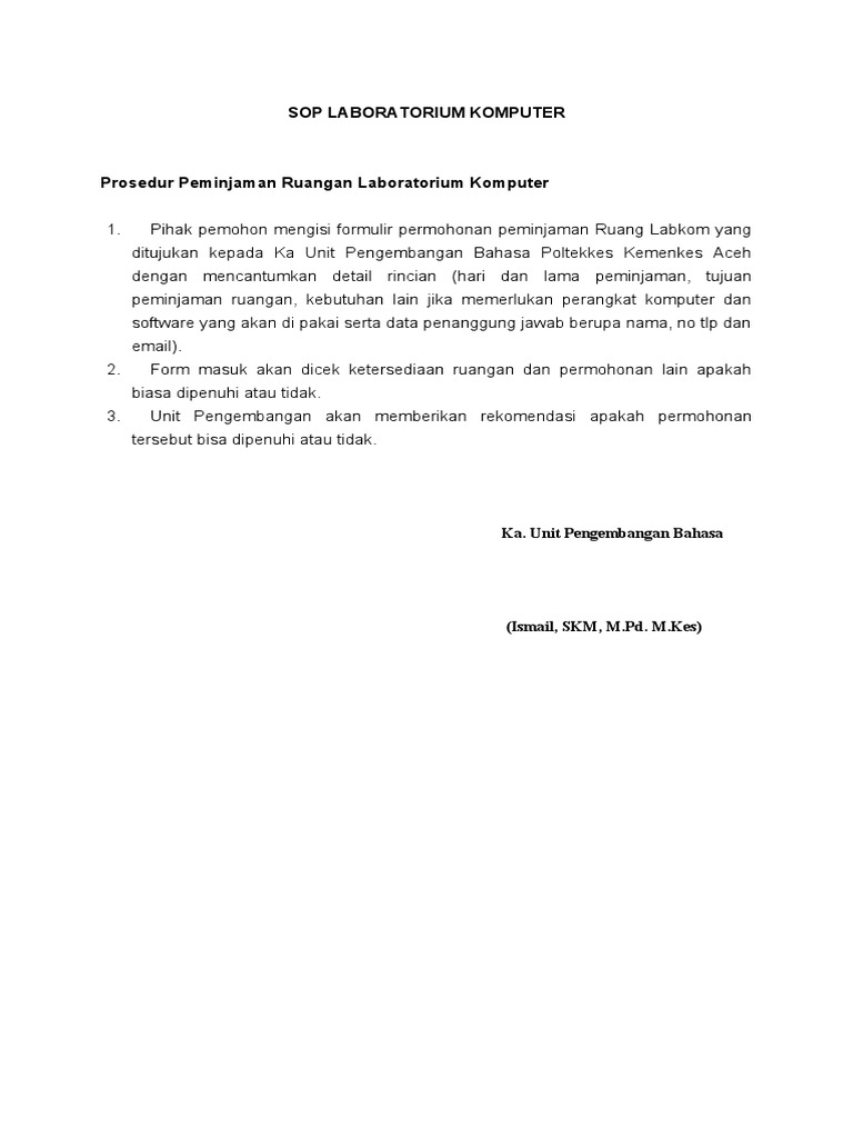 SOP Laboratorium Komputer | PDF