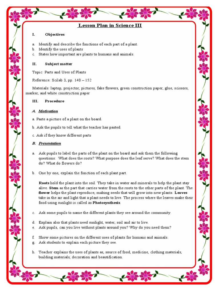 Lesson Plan in Science III: I. Objectives | PDF | Plants | Leaf