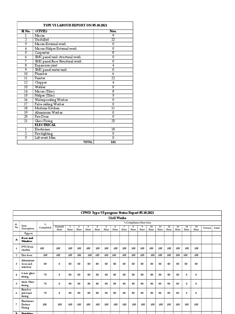 Type VI Labour and Progress Report 2021 | PDF | Building Engineering ...