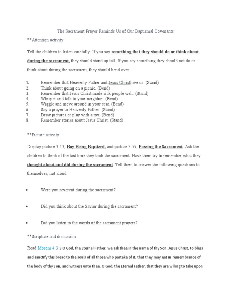 The Sacrament Prayer Reminds Us of Our Baptismal Covenants | PDF ...