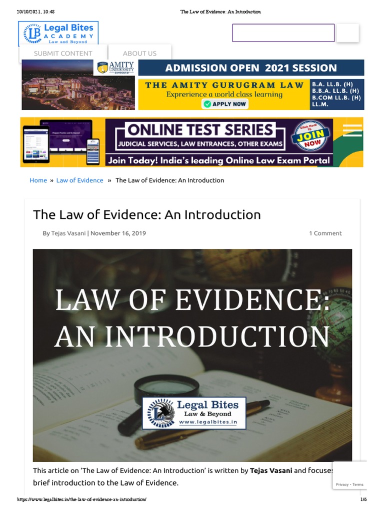 The Law of Evidence - An Introduction | PDF | Evidence (Law) | Evidence