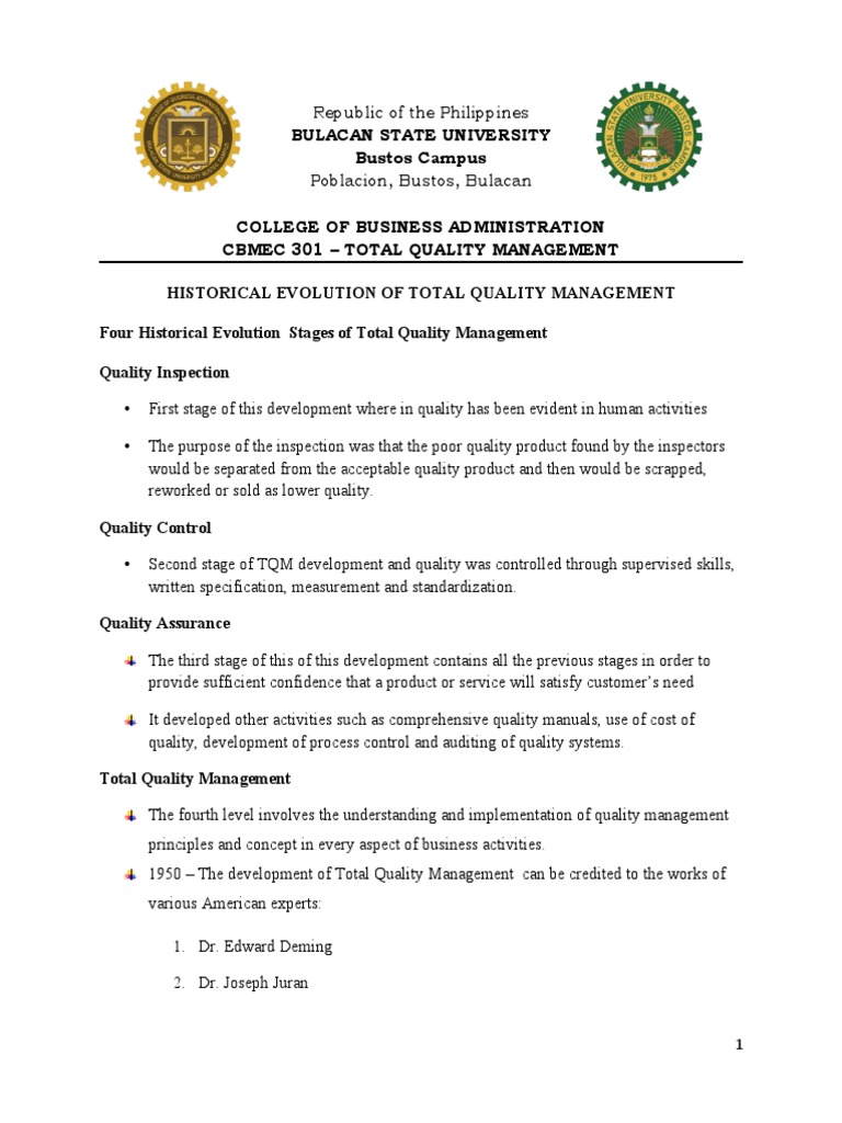 Four Historical Evolution Stages of Total Quality Management: Examining ...