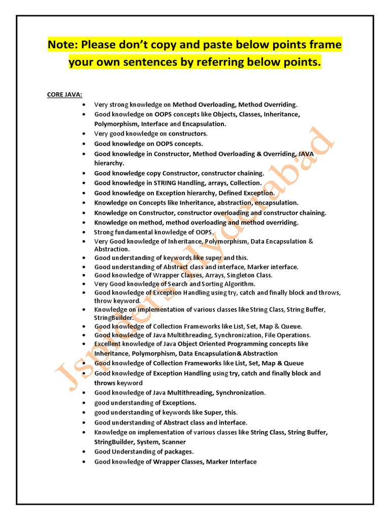 Core Java Resume Points Pdf Method Computer Programming Class Computer Programming