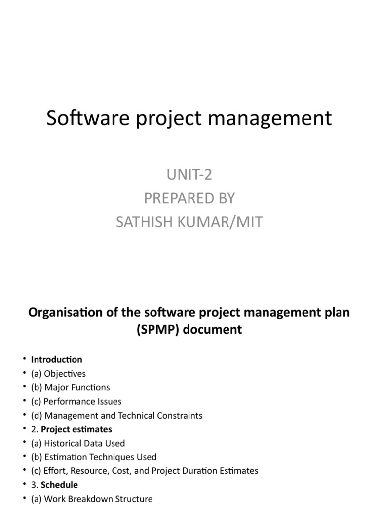 Software Project Management: UNIT-2 Prepared by Sathish Kumar/Mit | PDF | Project Management ...
