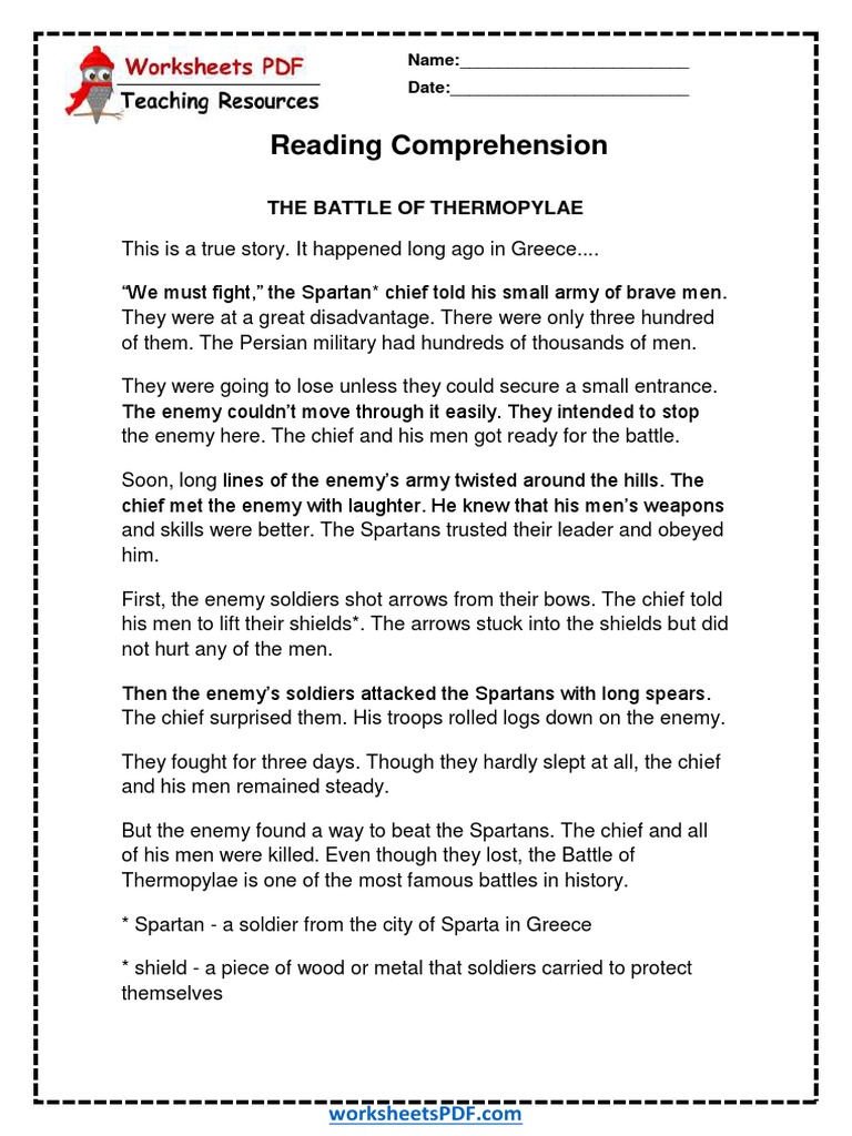 Reading Comprehension: The Battle of Thermopylae | PDF | Sparta ...