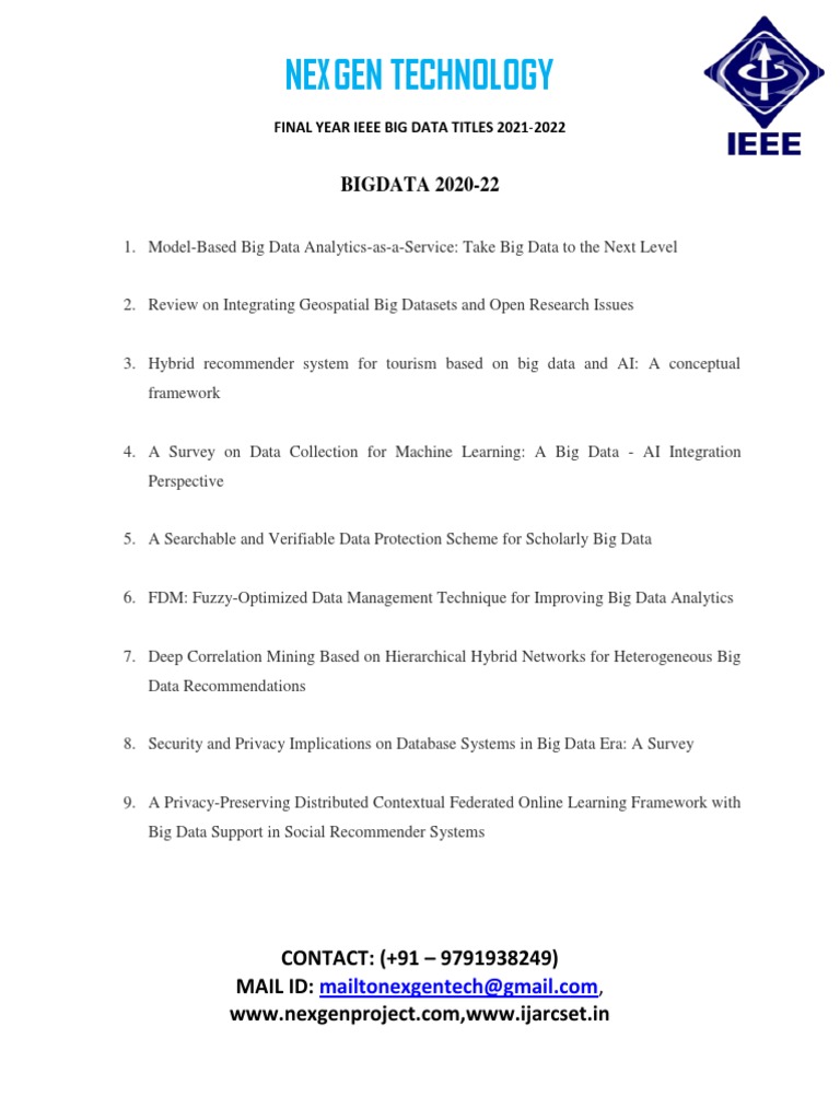 Ieee 2021-22 Bigdata | PDF | Big Data | Machine Learning