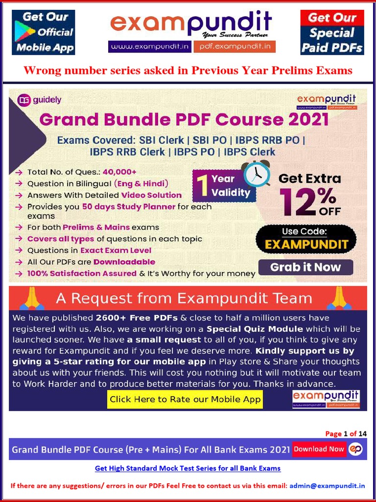 Wrong Number Series for Bank Exams | PDF | Test (Assessment) | Computing