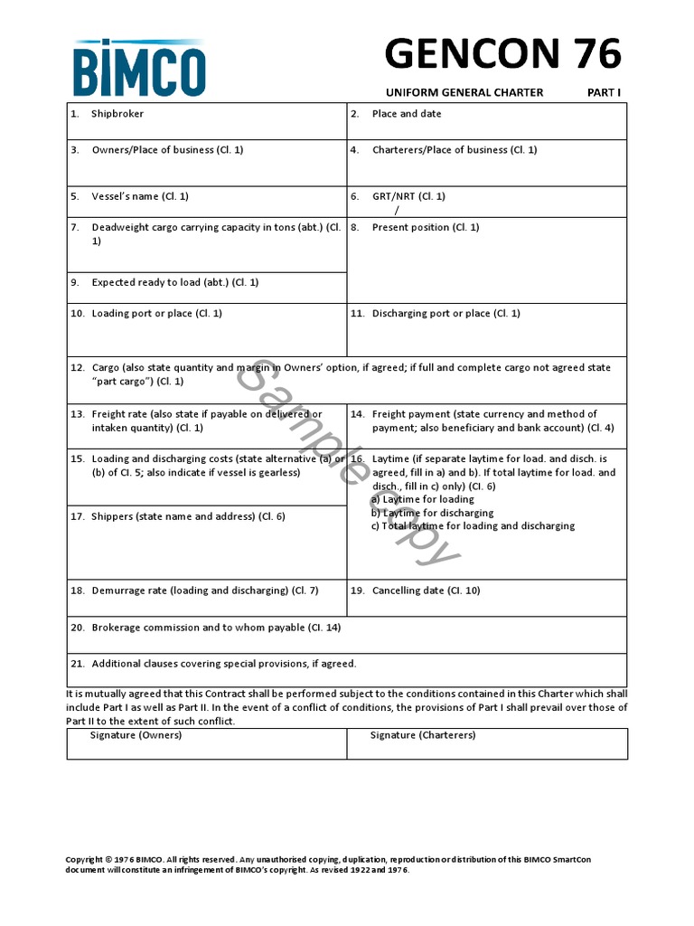 Sample Copy GENCON 76 | PDF | Cargo | Shipping