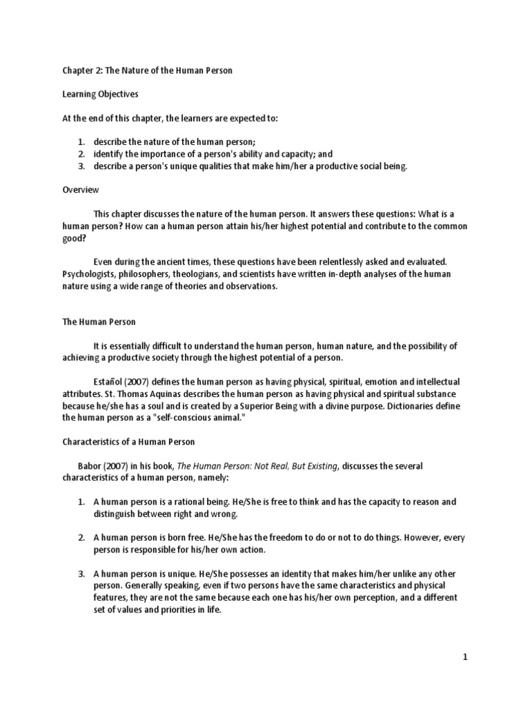 Chapter 2 - The Nature of The Human Person | PDF | Self Actualization ...