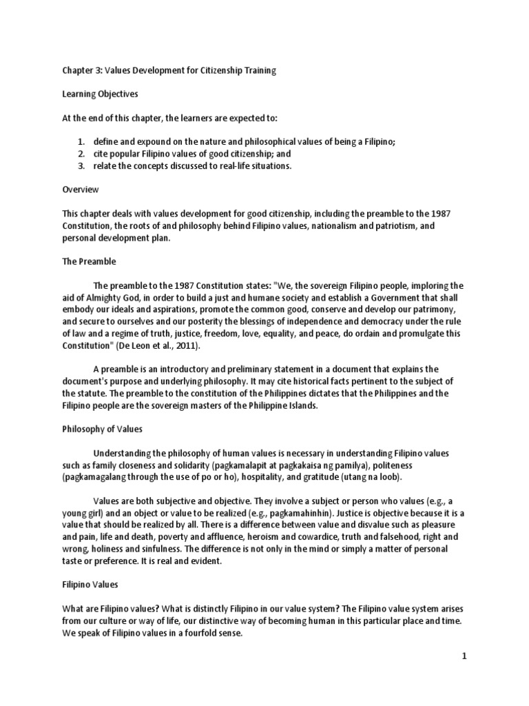 Chapter 3 - Values Development For Citizenship Training | PDF | Love | Nationalism