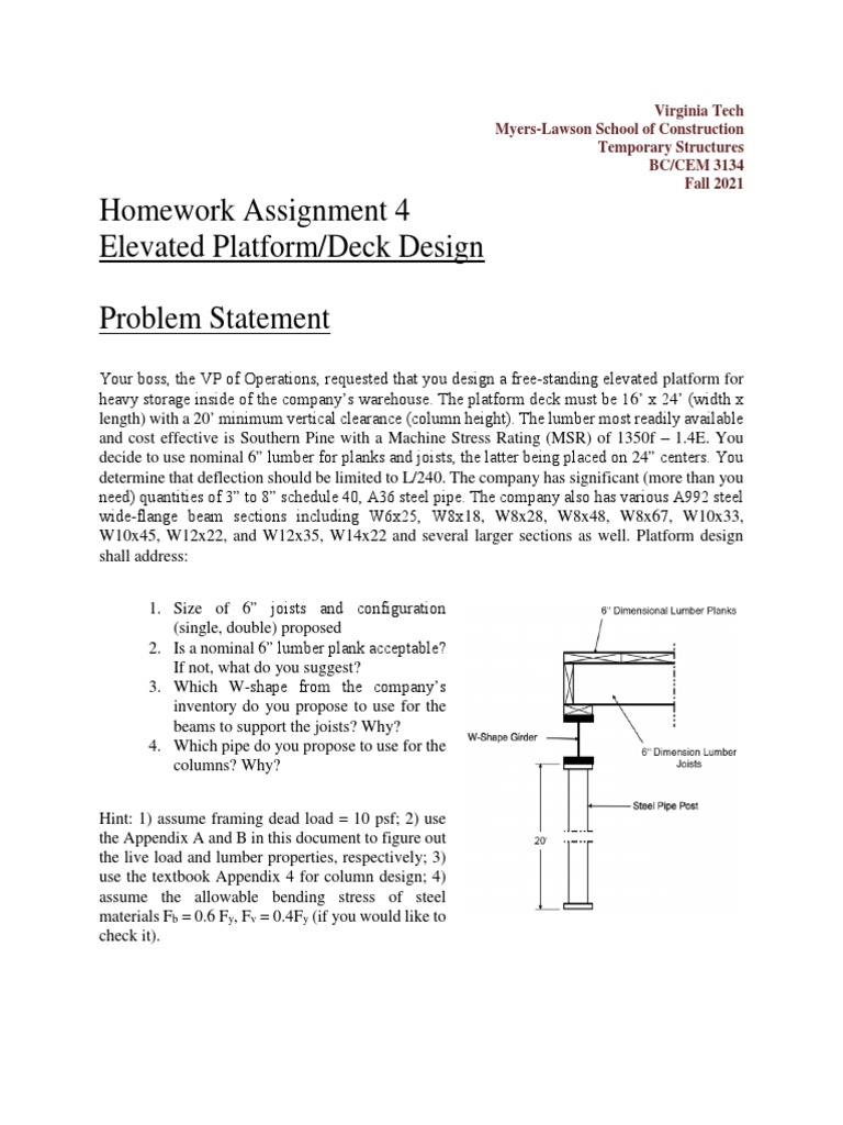 Homework Assignment 4 Elevated Platform/Deck Design Problem Statement | PDF