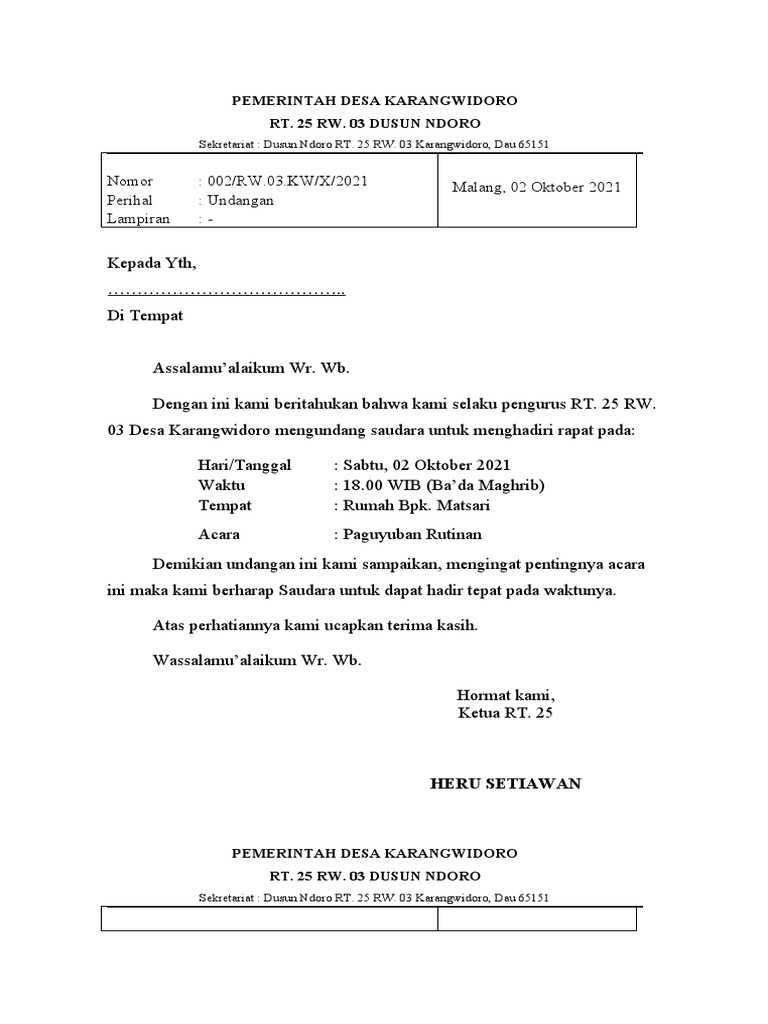 Surat Undangan Rapat RT | PDF