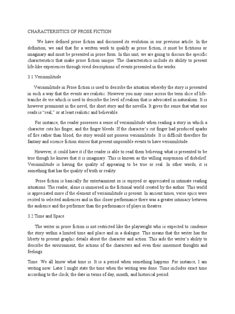 Characteristics of Prose Fiction | PDF | Novella | Novels