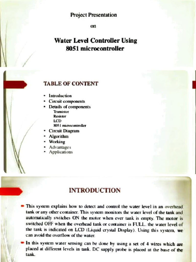 Water Level Controller Using 8051 Microcontroller | PDF | Transistor | Resistor