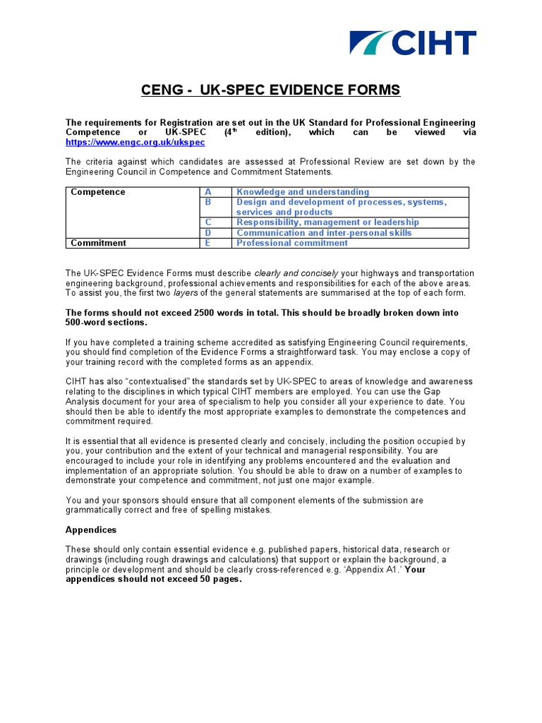 Ceng Uk Spec Evidence Forms | PDF | Competence (Human Resources ...