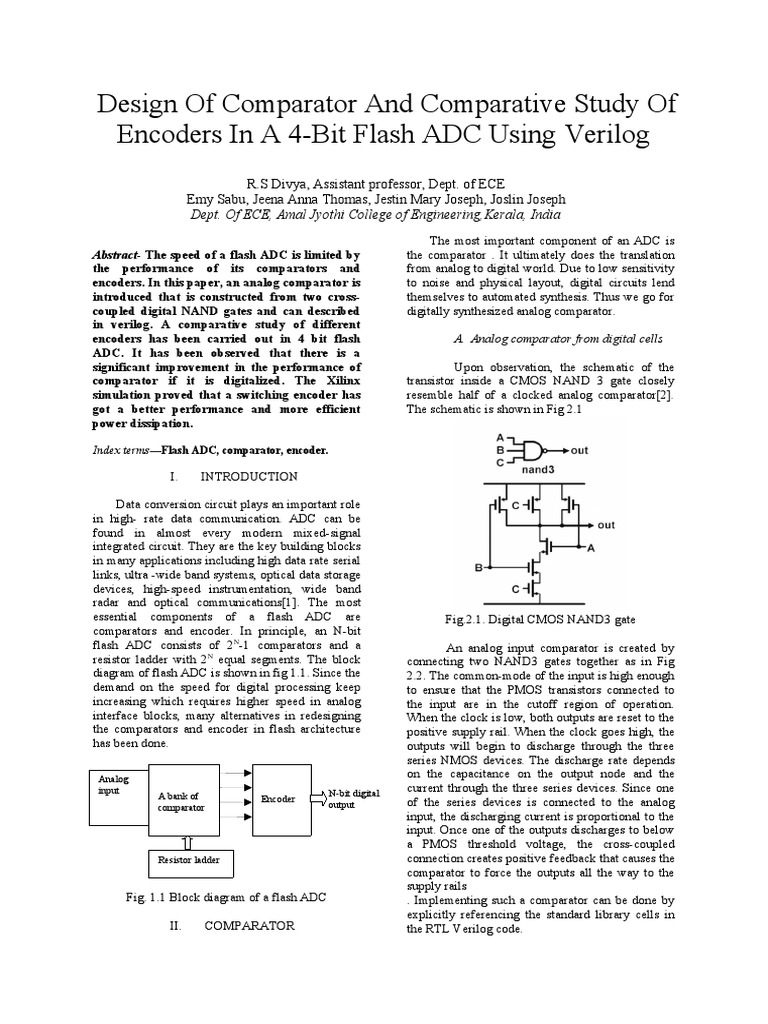 Design Of Comparator And Comparative Study Of Encoders In A 4-Bit Flash ADC Using Verilog | PDF ...