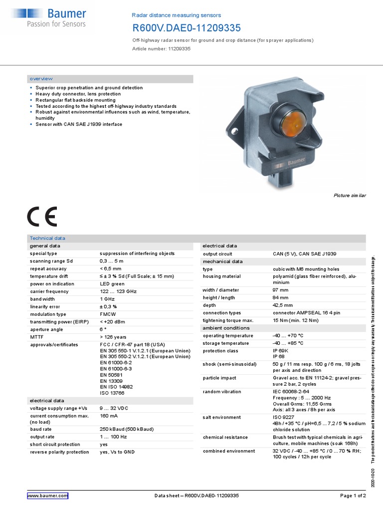 R600V.DAE0-11209335: Radar Distance Measuring Sensors | PDF | Radar ...