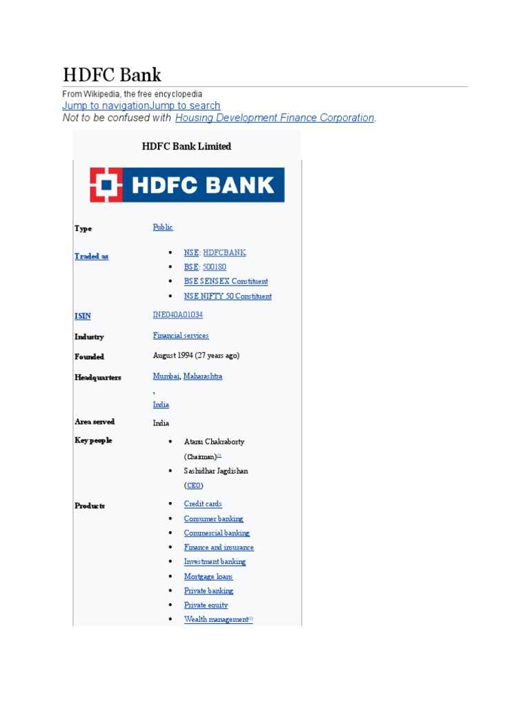 HDFC Bank: Jump To Navigation Jump To Search | PDF | Investing | Economies