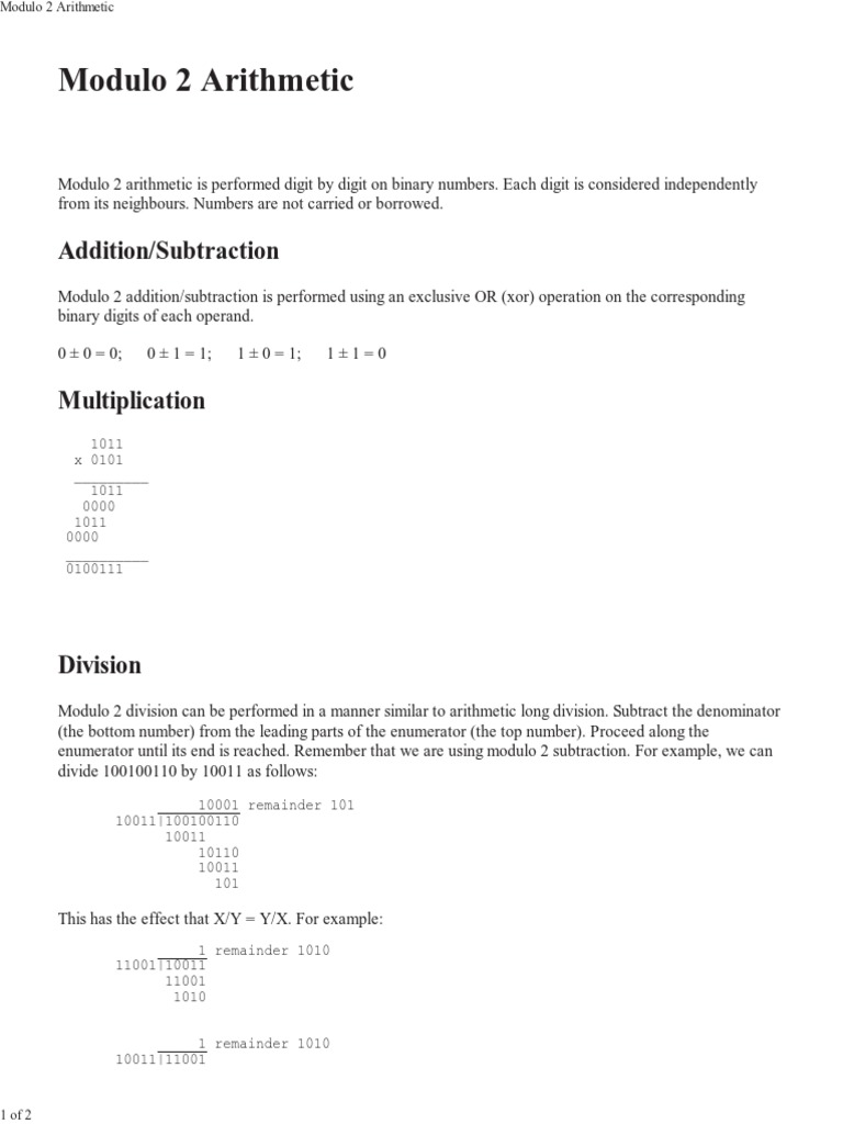 5 Modulo 2 Arithmetic Pdf 