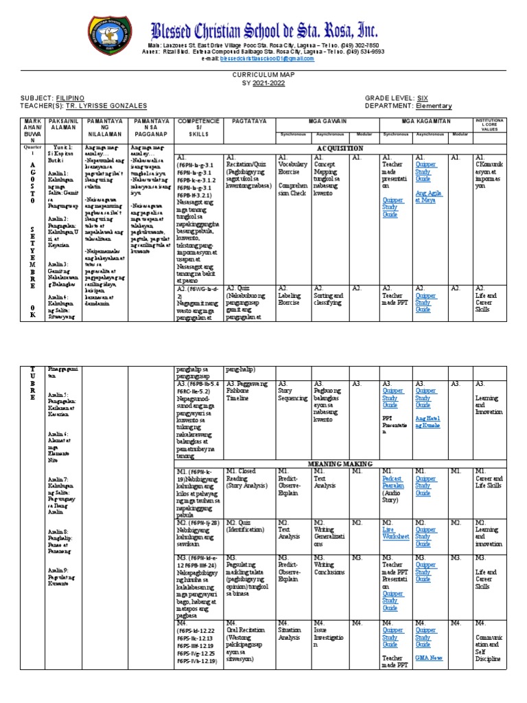FILIPINO 6 QTR 1 (Tr. Marj) | PDF