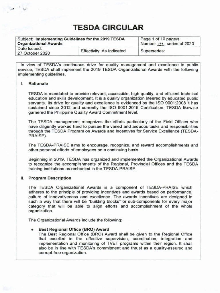 TESDA Circular No. 127-2020 | PDF | Regulatory Compliance | Business
