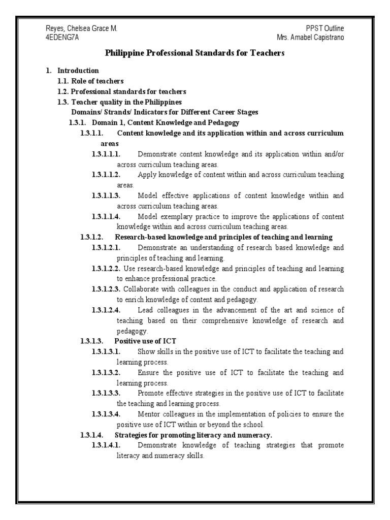 Philippine Professional Standards For Teachers Outline | PDF ...