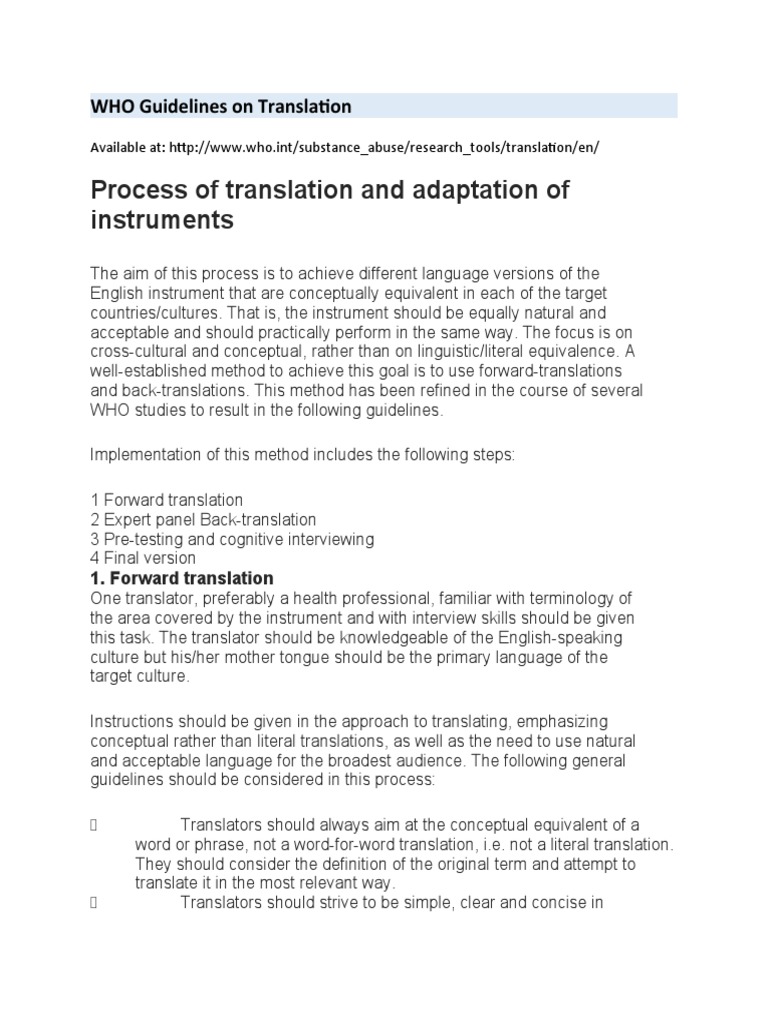 WHO Guidelines On Translation and Adaptation of Instruments | PDF ...