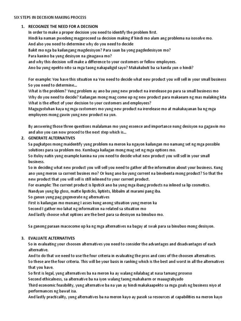 Six Steps in Decision Making Process | PDF | Decision Making | Cognition