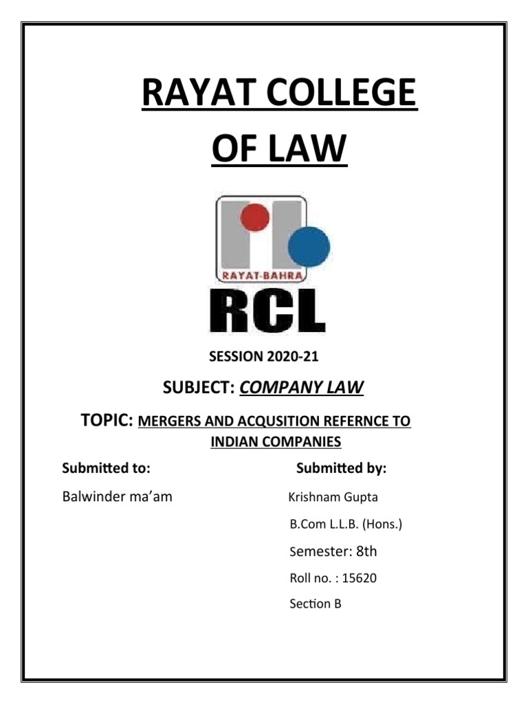 Company Law Project | PDF | Mergers And Acquisitions | Takeover