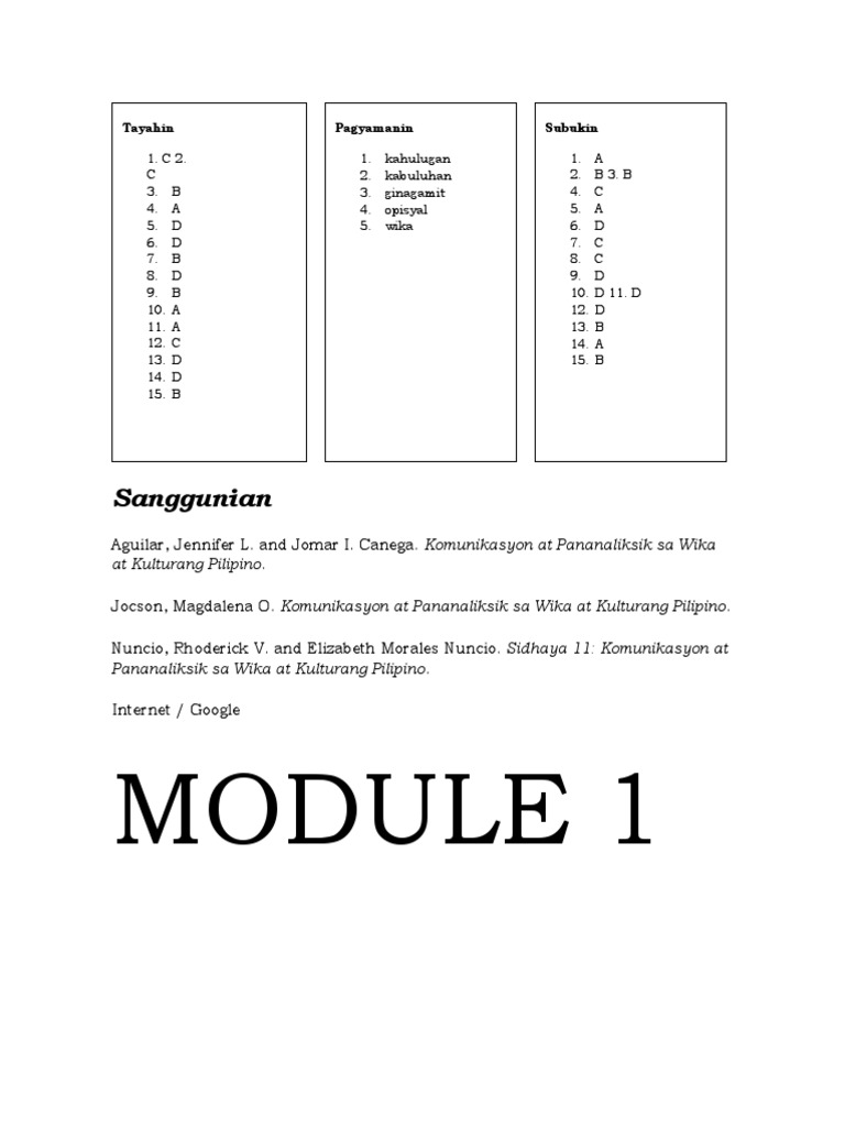 Answer Key Module 1 | PDF Answer Key Module 1 | PDF