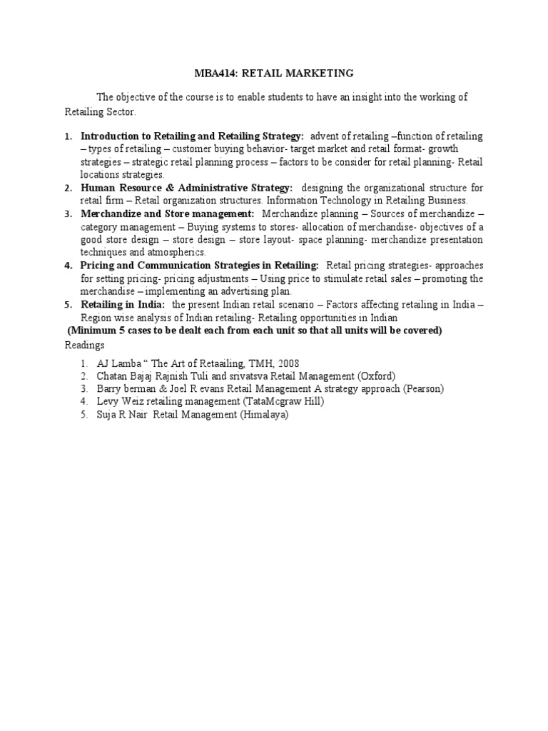 Retail Marketing Tot Pdf Retail Marketing