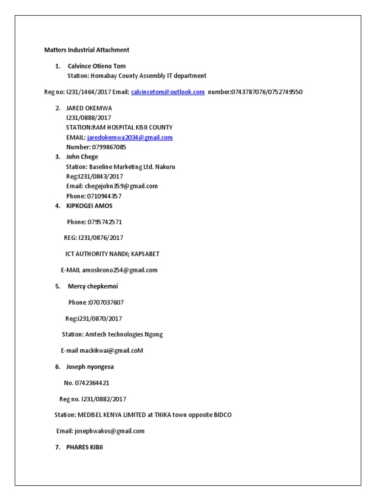 Matters Industrial Attachment 1. Calvince Otieno Tom | PDF