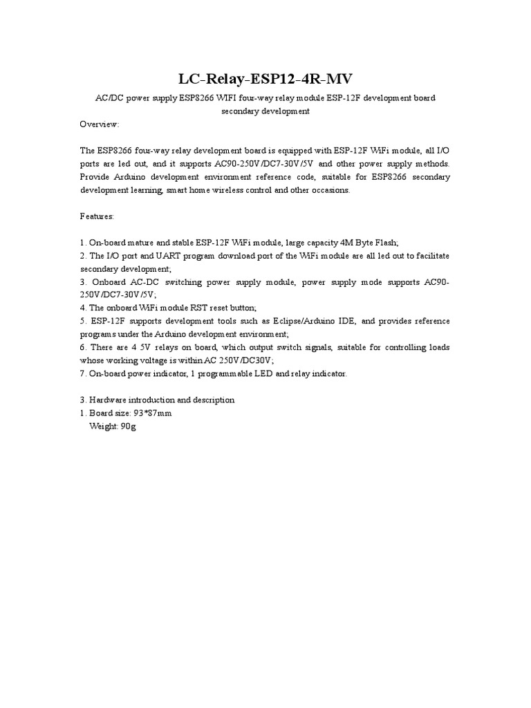 20201225031847LC Relay ESP12 4R MV | PDF | Arduino | Power Supply
