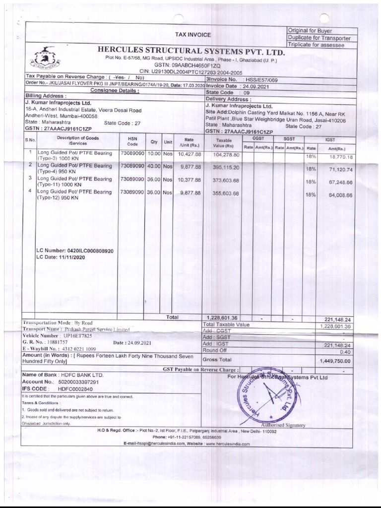 J Kumar Infraprojects LTD - Despatch Details - Compressed | PDF