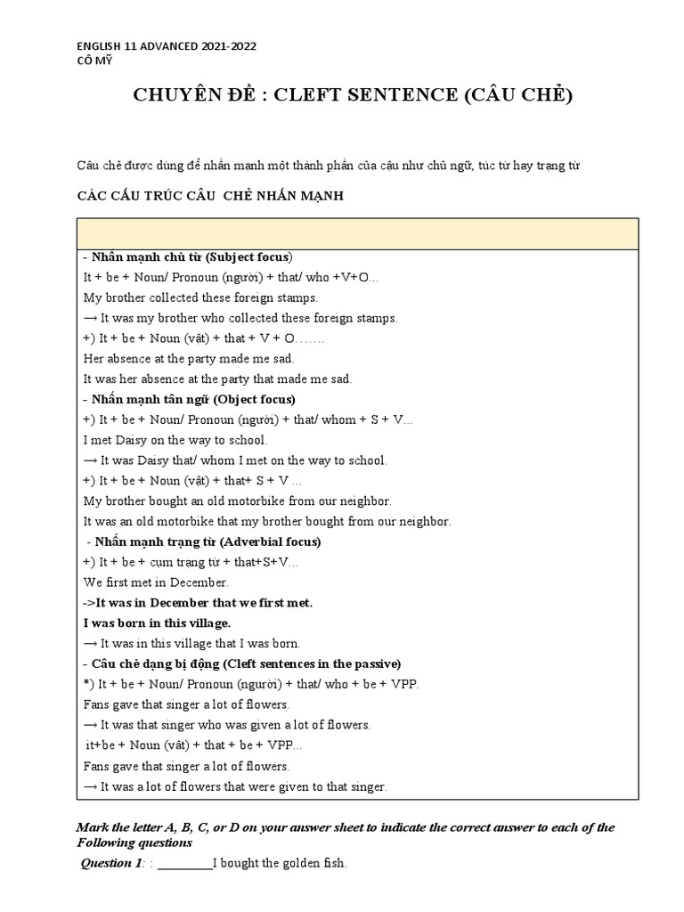 Cleft Sentences+ Linking Verbs | PDF | Verb | Linguistic Morphology