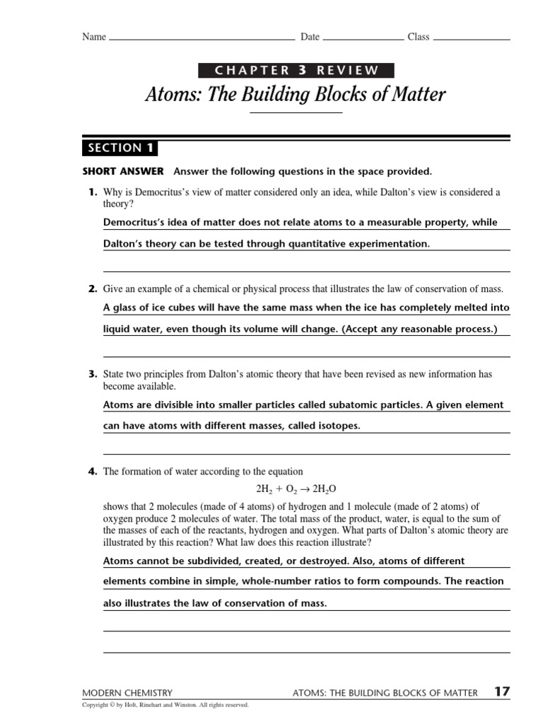 Atoms: The Building Blocks of Matter: Chapter 3 Review | PDF | Atoms ...