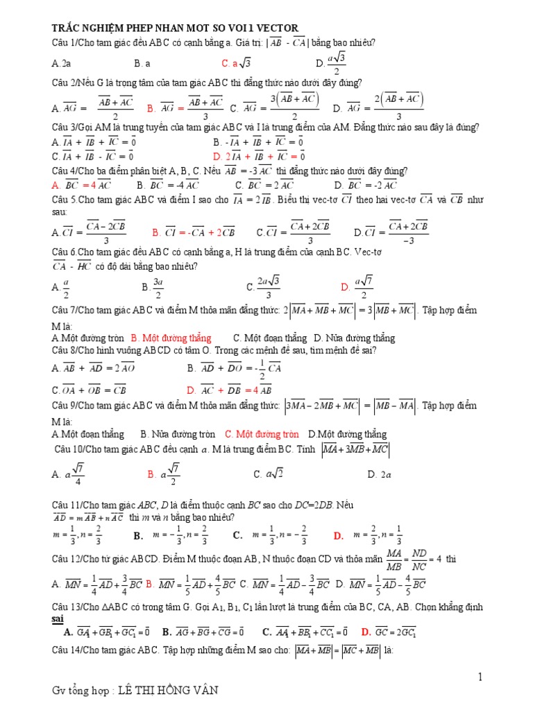 Cau Hoi Trac Nghiem Tich Vecto Voi Mot So | PDF