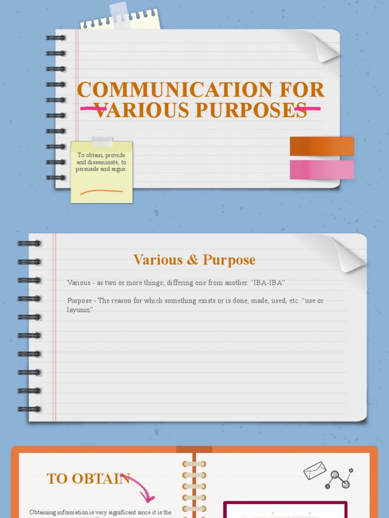Communication For Various Purposes: To Obtain, Provide and Disseminate ...