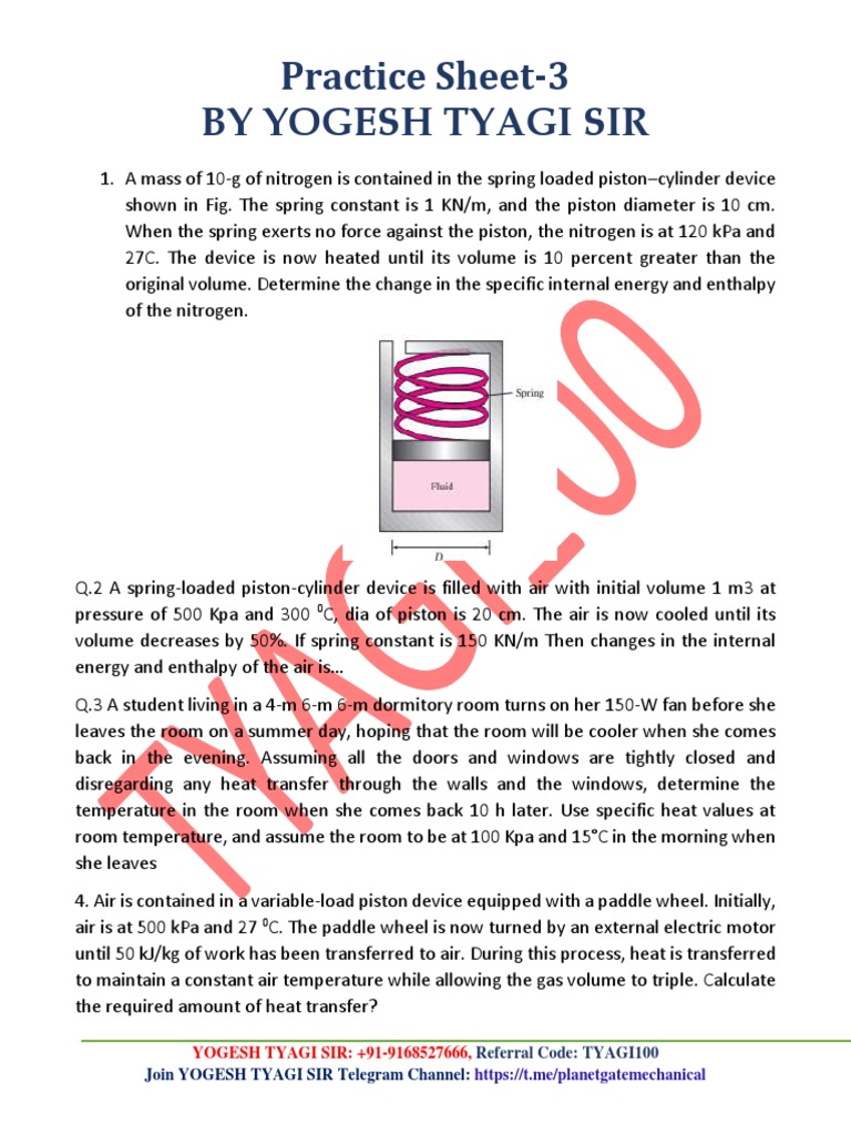 Practice Sheet-3: Thermodynamic Problems on Gas Processes | PDF | Heat ...