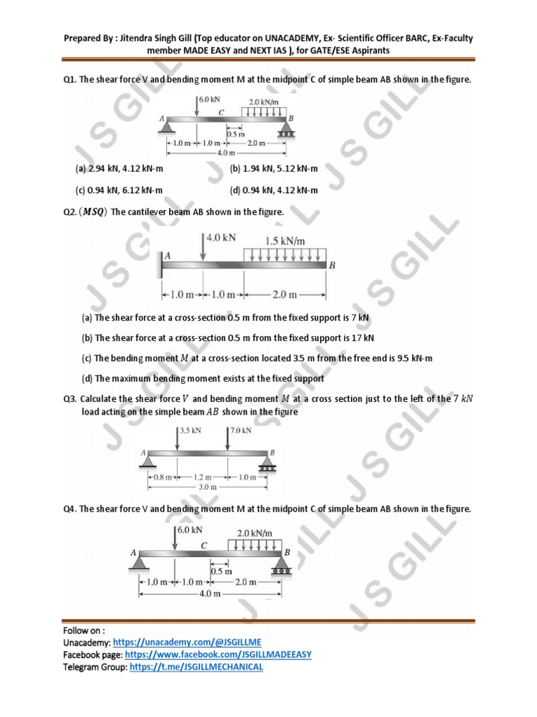 SFD and BMD (Questions) | PDF | Bending | Beam (Structure)
