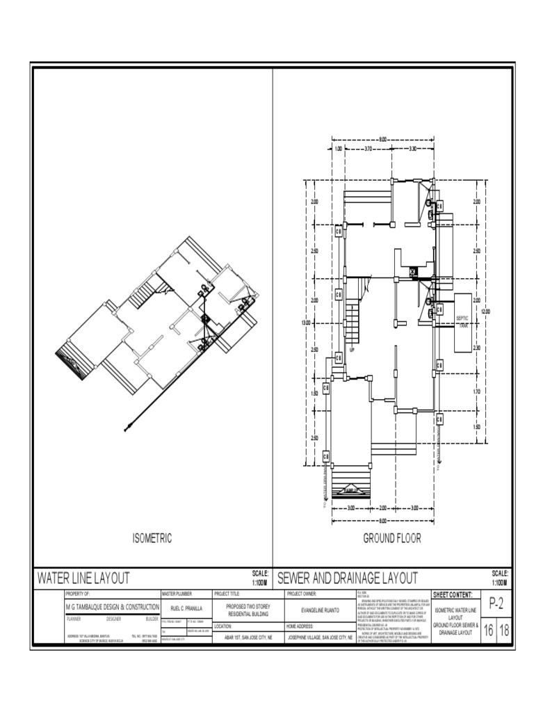Water Line Layout Sewer and Drainage Layout P-2: Ground Floor Isometric ...