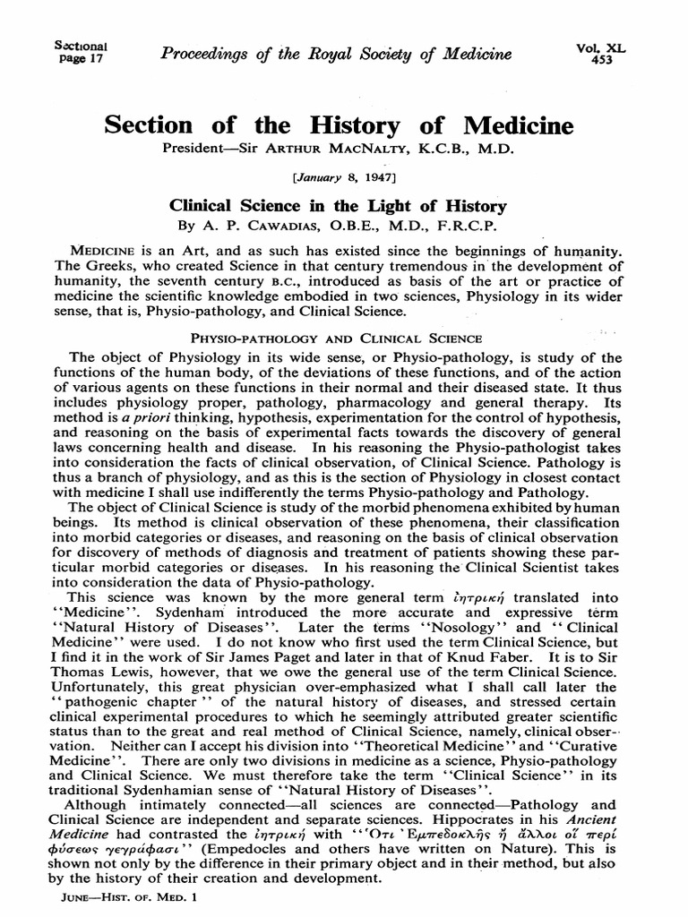 Section: of The History of Medicine | PDF | Pathology | Science