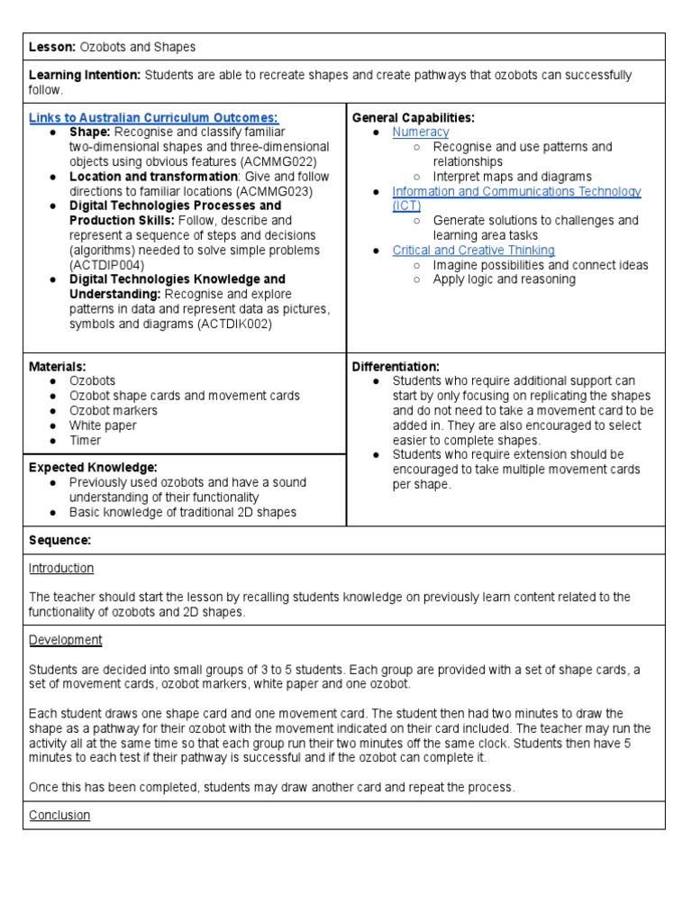 Ozobot Lesson Plan | PDF | Teachers | Educational Technology