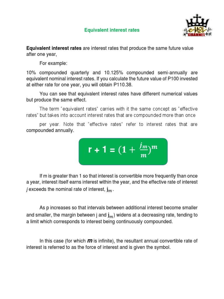 Equivalent Interest Rate | PDF | Interest | Compound Interest