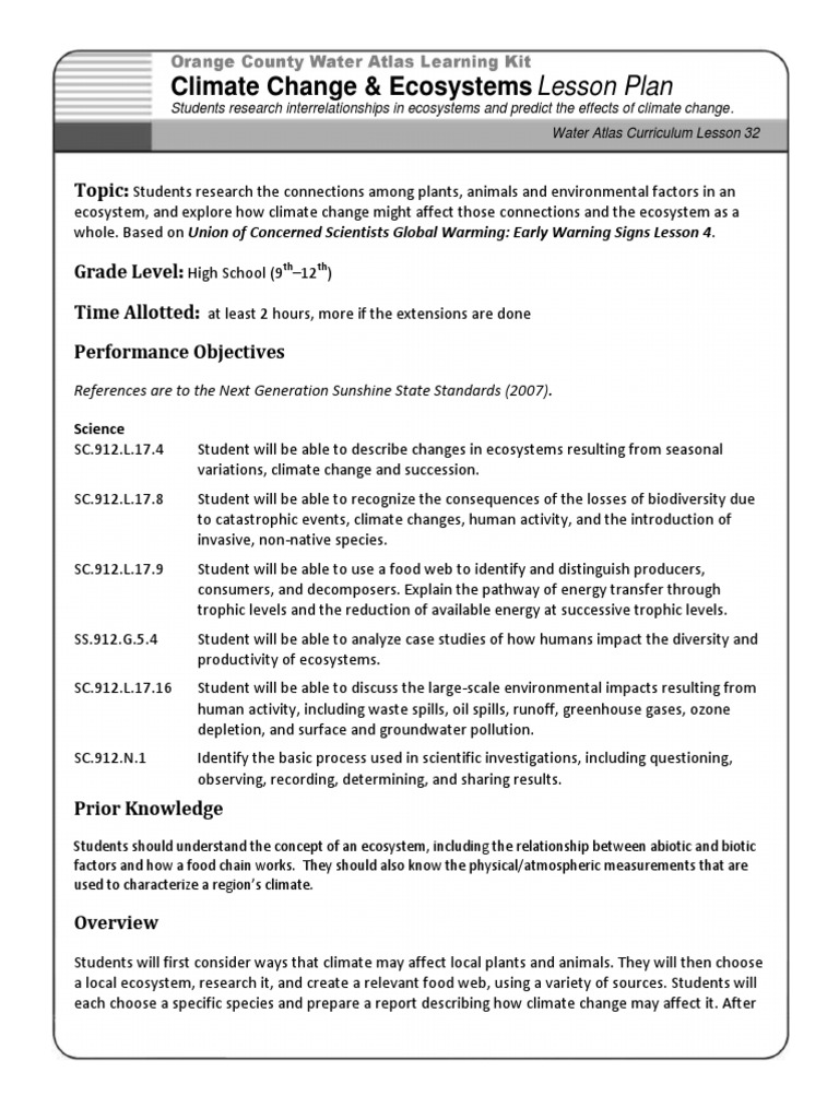 Climate Change & Ecosystems: Lesson Plan | PDF | Ecosystem | Climate Change